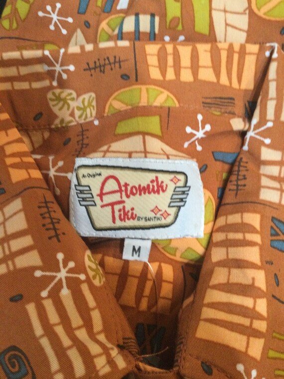 Americana 1950s style rayon atomic / tiki print shirt… - Gem