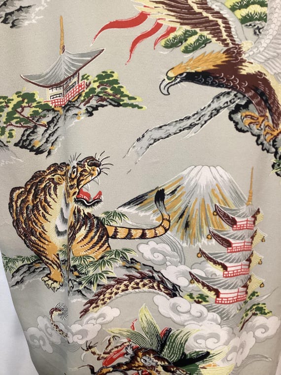 1940s vintage reproduction tiger and dragon print ray… - Gem