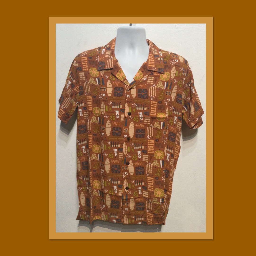 Americana 1950s Style Rayon Atomic / Tiki Print Shirt !!! - Etsy