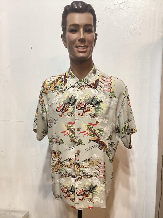 1940s vintage reproduction tiger and dragon print ray… - Gem