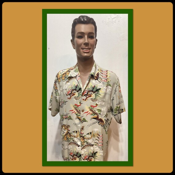 1940s vintage reproduction tiger and dragon print ray… - Gem