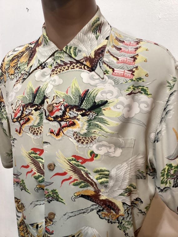 1940s vintage reproduction tiger and dragon print ray… - Gem