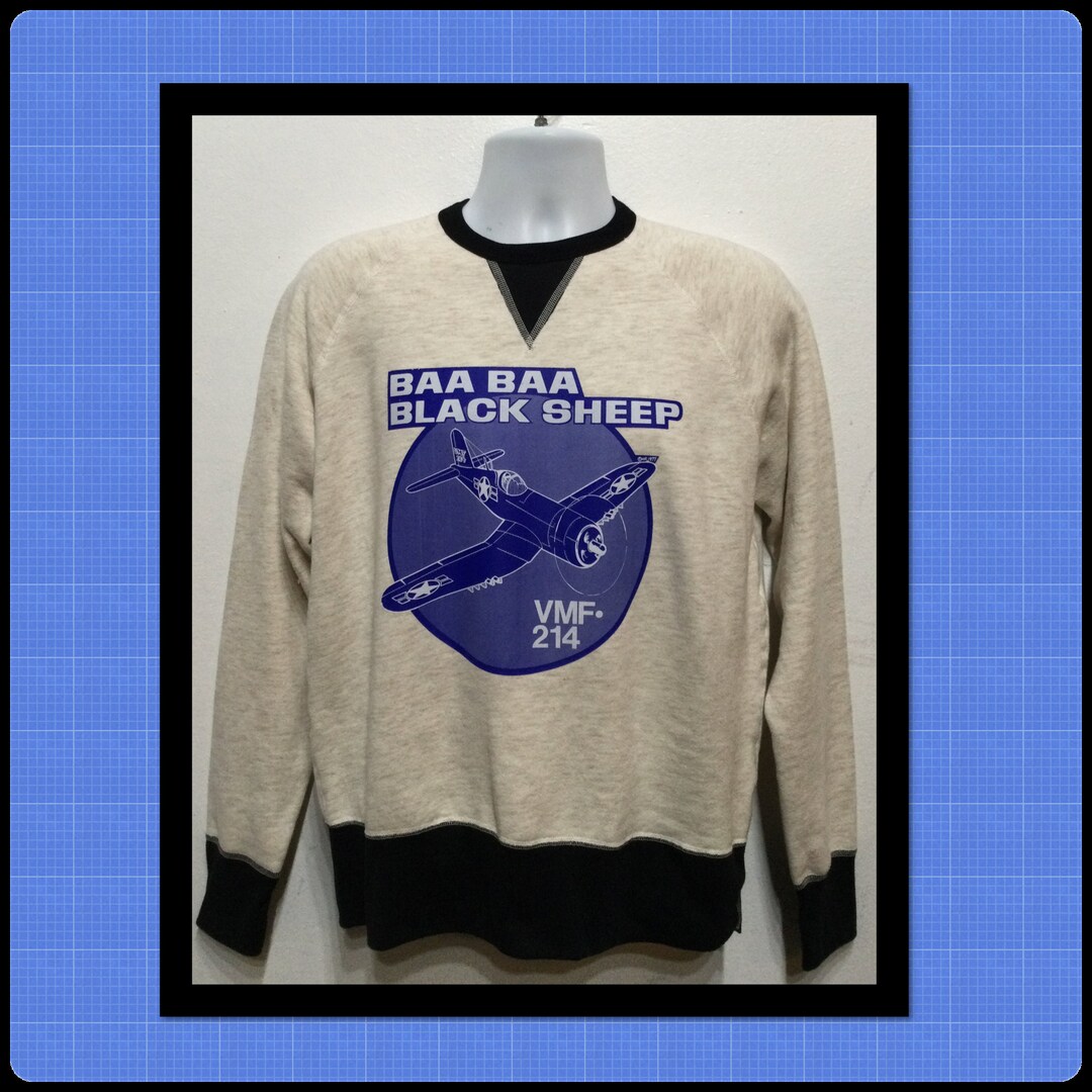 Vintage Decal Novelty Two Tone Double V Sweatshirt - "baa Baa Black ...