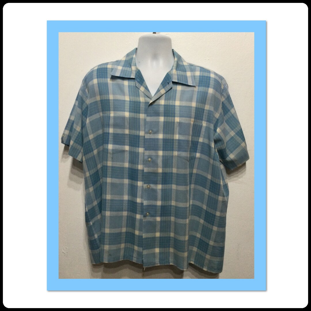 Vintage 1950s/60s Plaid Loop Collar Shirt Size X Large - Etsy