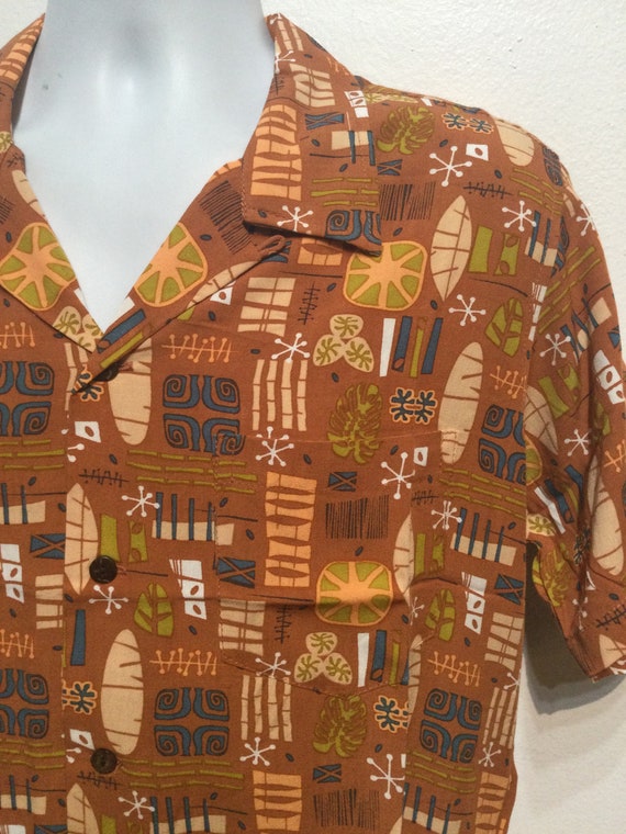 Americana 1950s style rayon atomic / tiki print shirt… - Gem