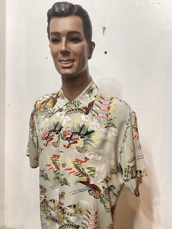 1940s vintage reproduction tiger and dragon print ray… - Gem