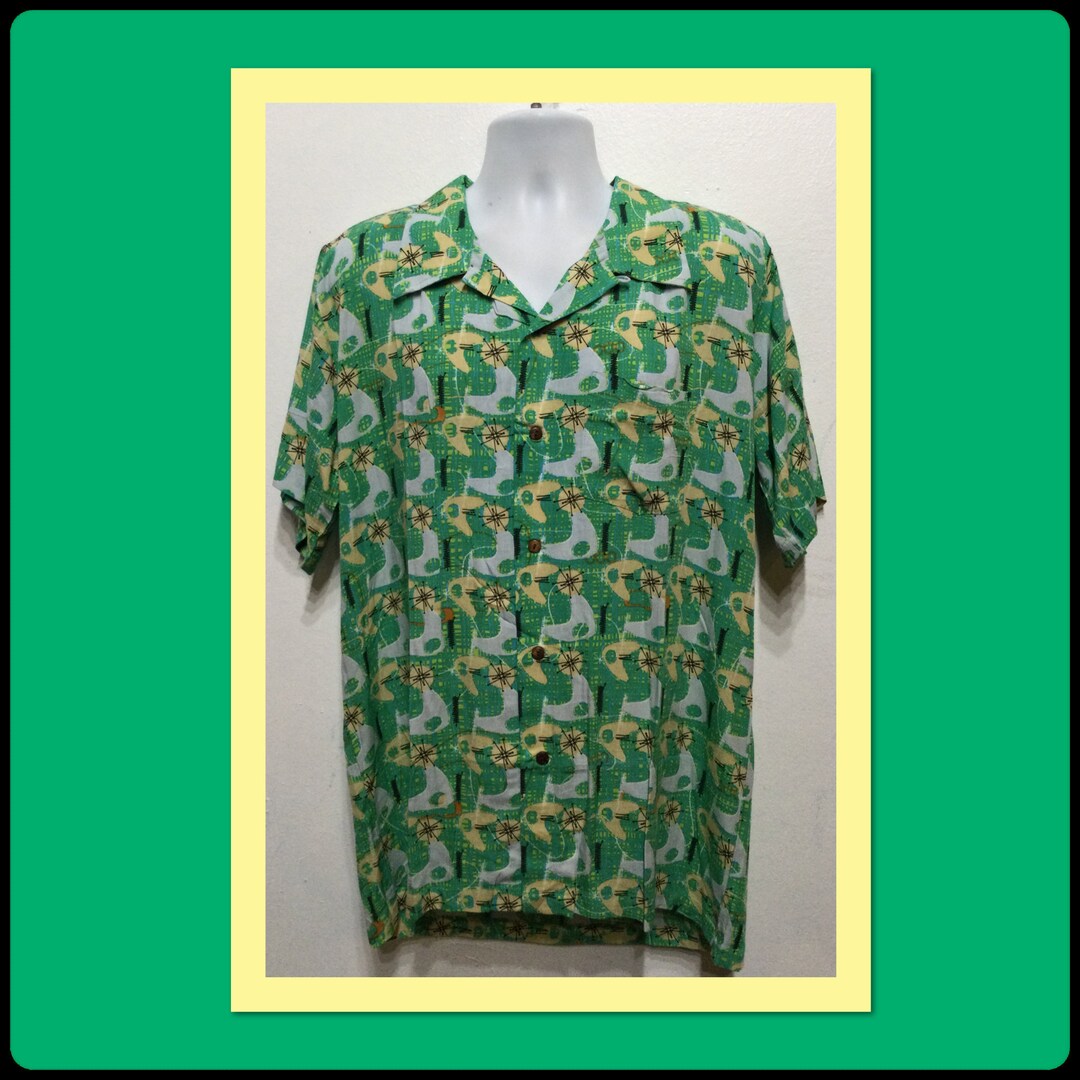 Americana 1950s Style Rayon Atomic / Tiki Print Shirt by Atomik Tiki - Etsy
