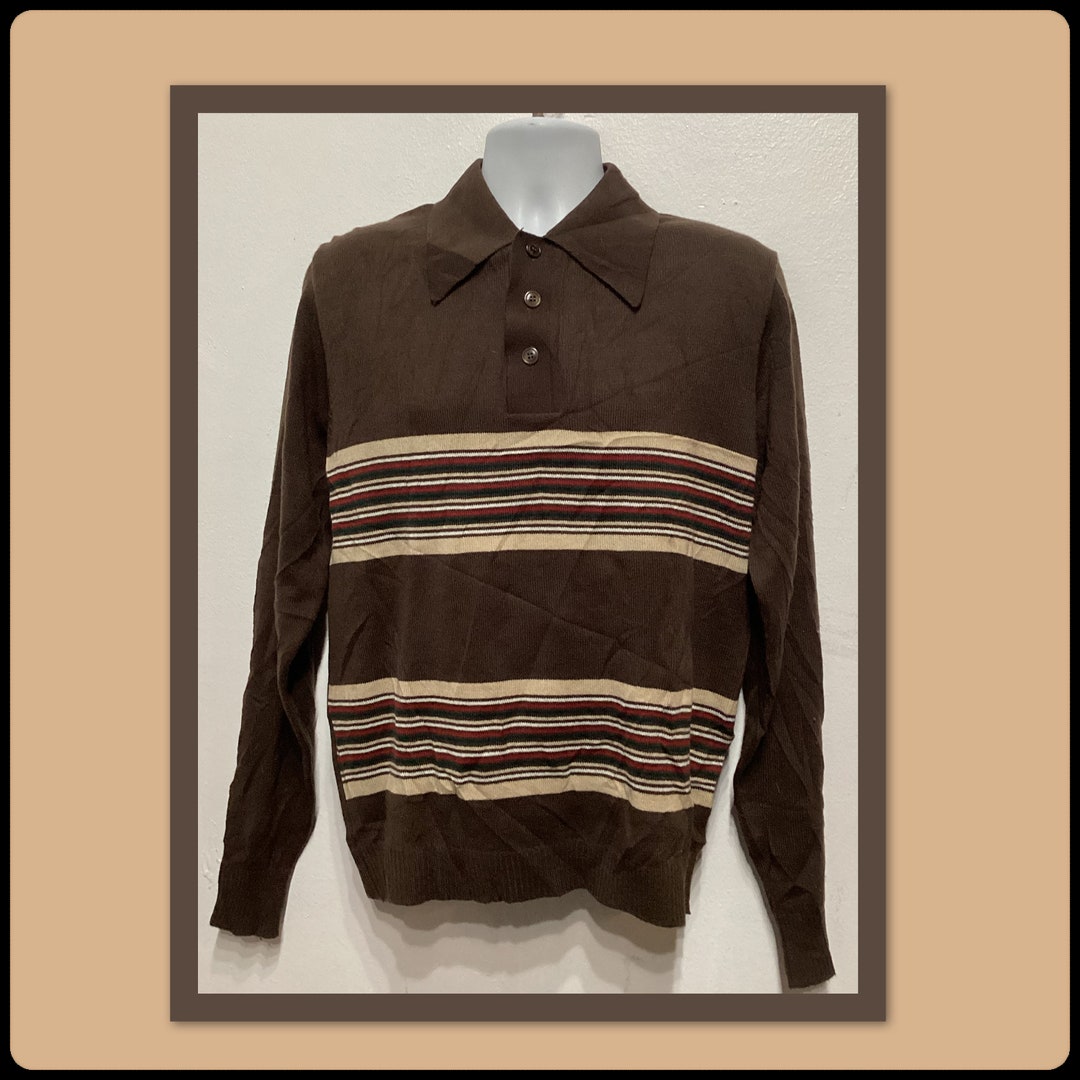 Vintage Tri Tone Long Sleeve Banlon Style Knit Shirt by Century ...
