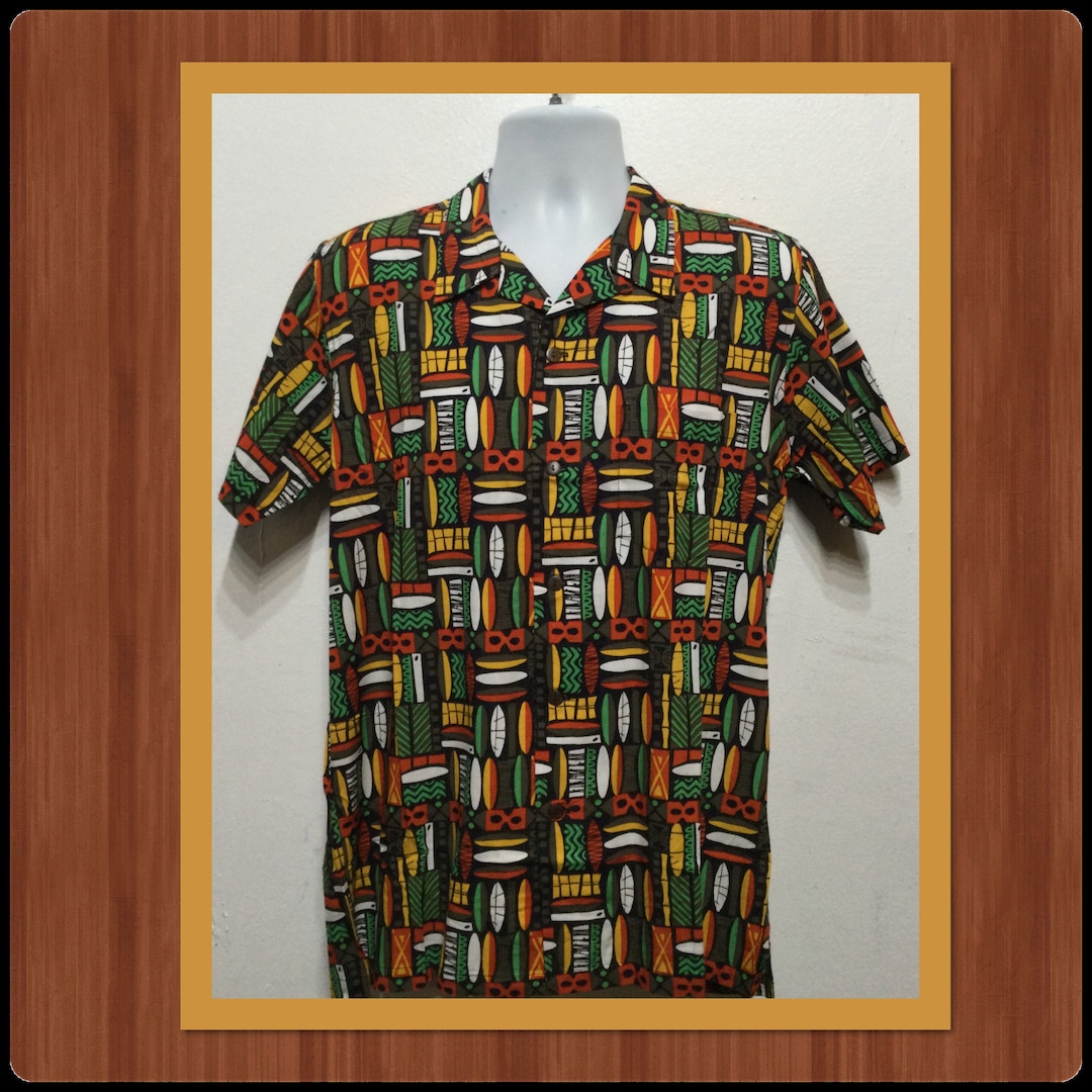 AT025 Americana 1950's Style Rayon Atomic / Tiki Print Shirt !!! by ...