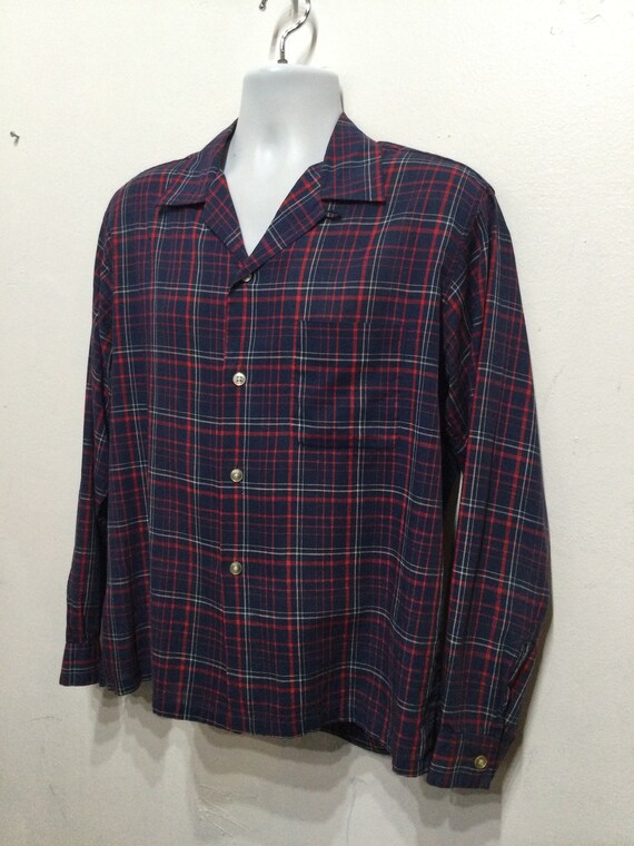 1950s vintage plaid loop collar shirt by Holiday. Siz… - Gem