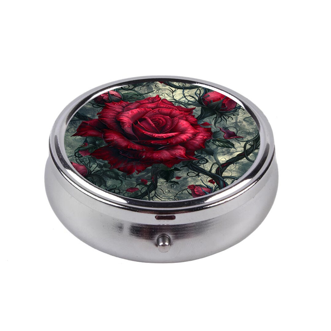 Gothic Red Rose Pill Box – Vintage Style Floral Medicine Organizer ...