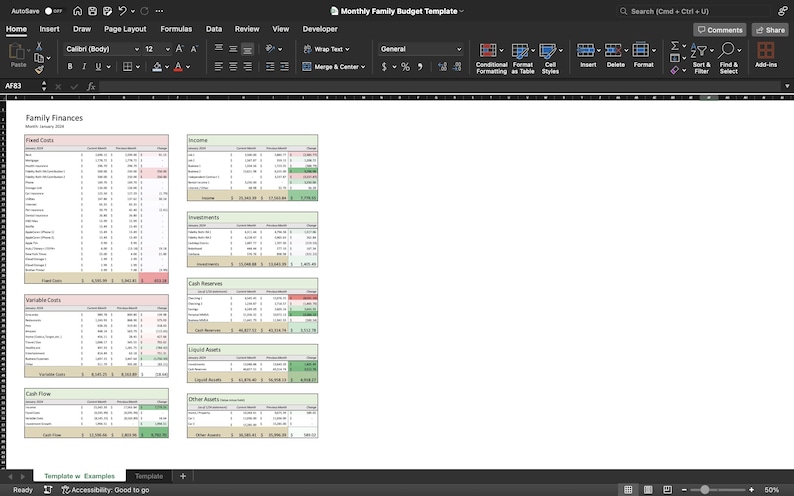Monthly Budget Template W/ Change Over Time - Etsy
