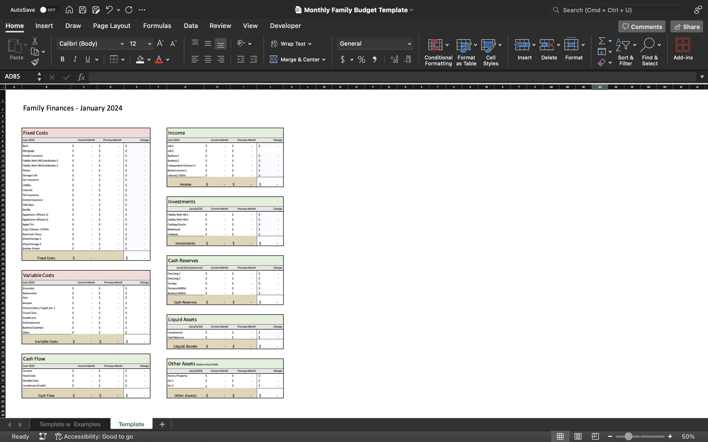 Monthly Budget Template W/ Change Over Time - Etsy