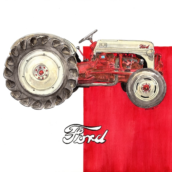 Red Tractor Painting - Etsy