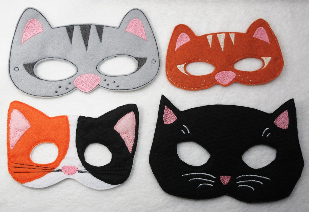 Cat Masks Black Cat, White Cat, Tabby or Calico Dress up Mask, Pretend ...