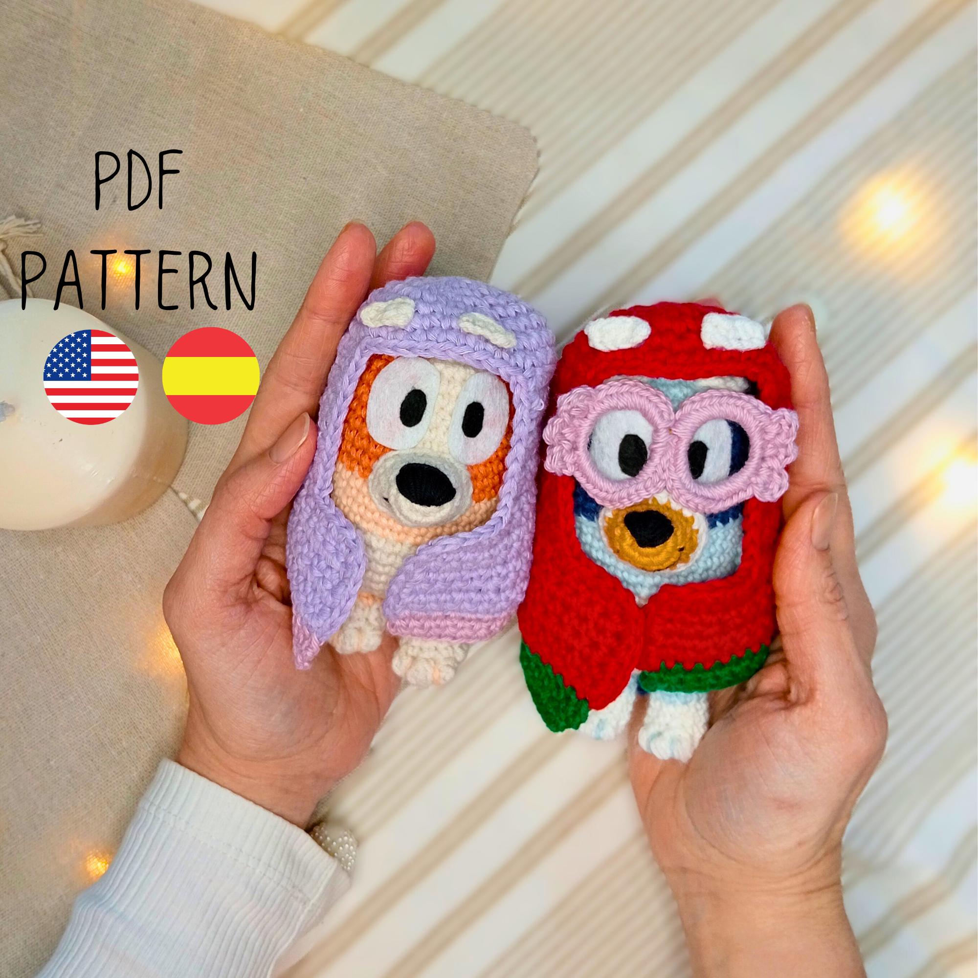 Patrón amigurumi inspirado Bluey y Bingo con disfraces de abuelitas ...