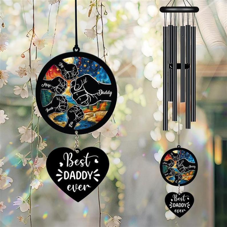 Personalized Fist Bump Wind Chime, Father's Day Gift, Custom Kid Names ...
