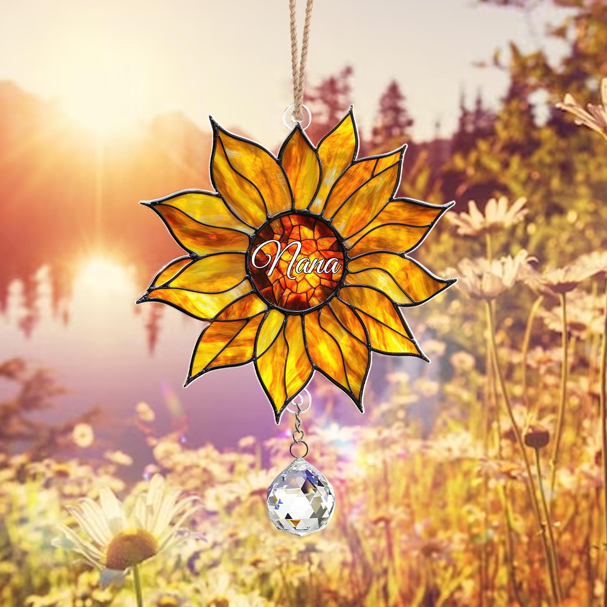 Custom Sunflower Acrylic Suncatcher Crystal, Window Hanging Floral ...