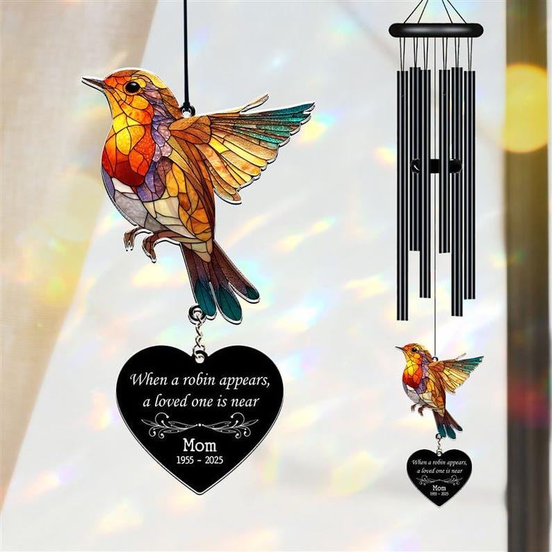 Personalized Memorial Robin Wind Chime, Custom Robin Bird Wind Chime ...