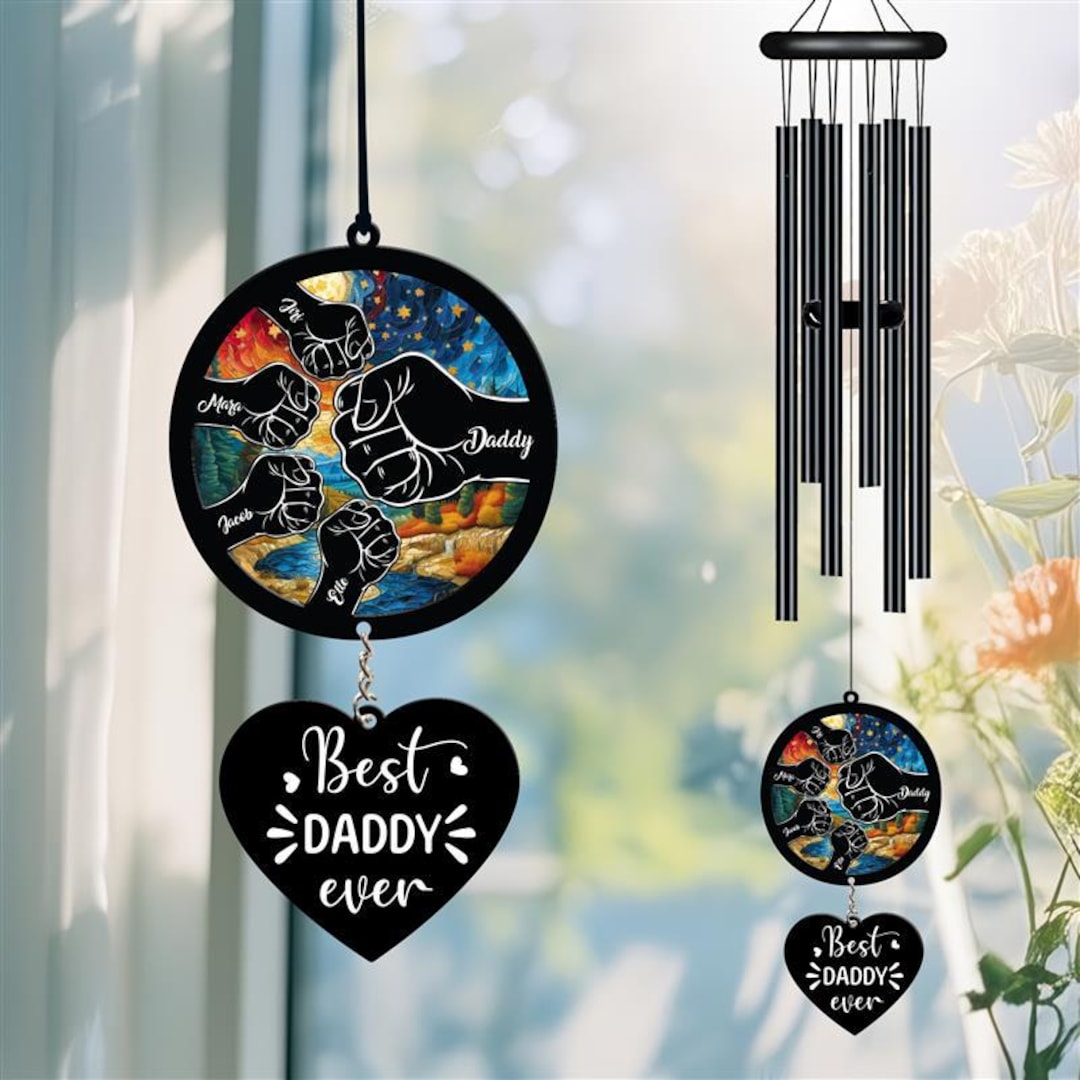 Personalized Fist Bump Wind Chime, Father's Day Gift, Custom Kid Names ...