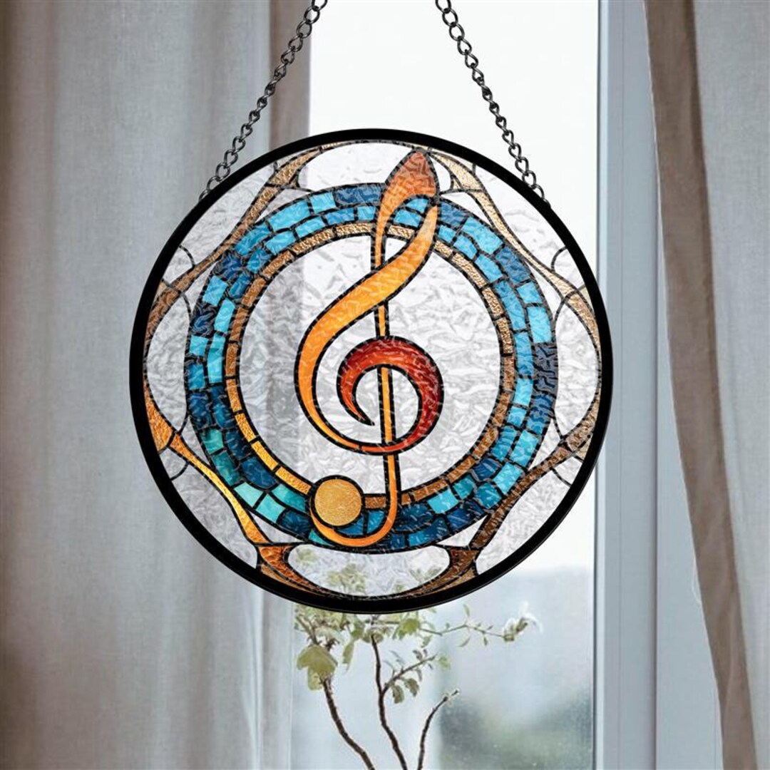 Treble Clef Stained Glass Suncatcher, Music Room Window Decor - Etsy