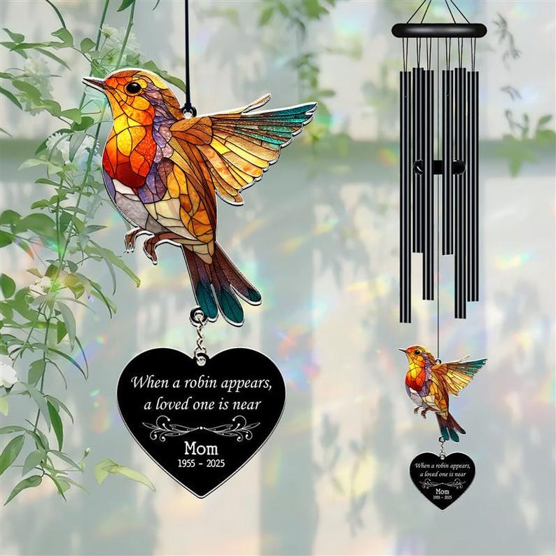 Personalized Memorial Robin Wind Chime, Custom Robin Bird Wind Chime ...