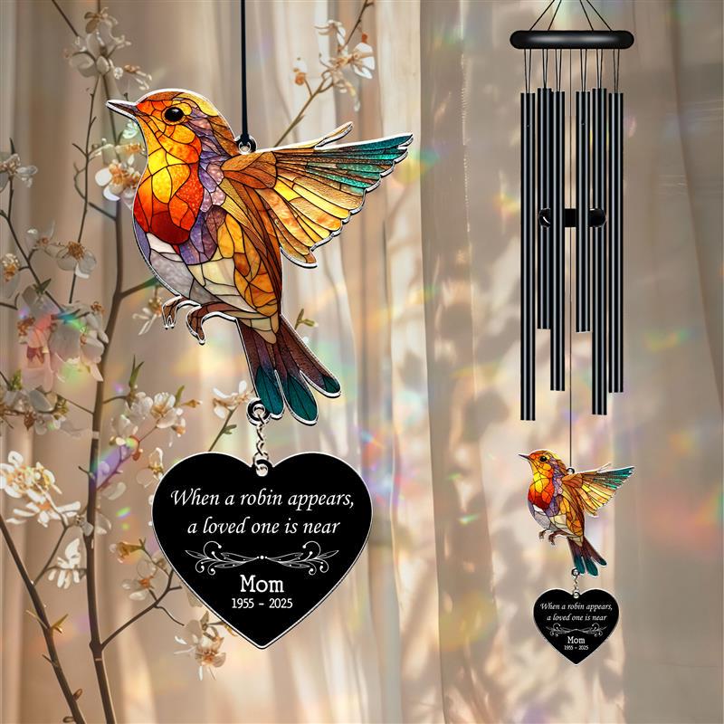 Personalized Memorial Robin Wind Chime, Custom Robin Bird Wind Chime ...