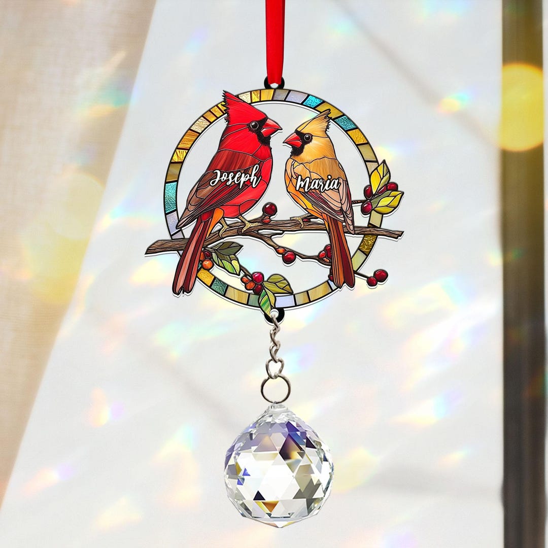 Custom Red Cardinal Suncatcher Crystal Prism, Christmas Gift, Acrylic ...