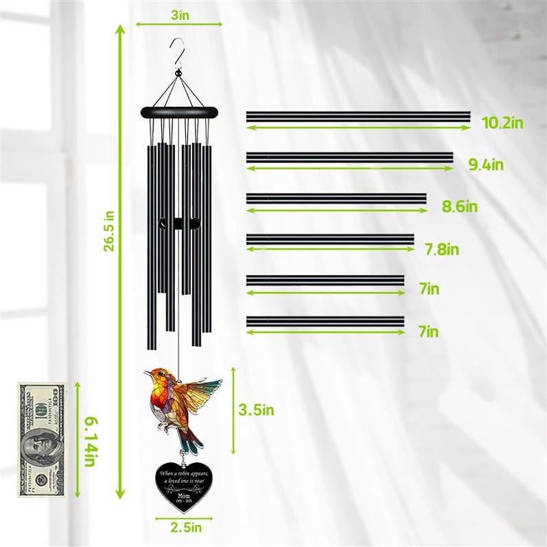 Personalized Memorial Robin Wind Chime, Custom Robin Bird Wind Chime ...
