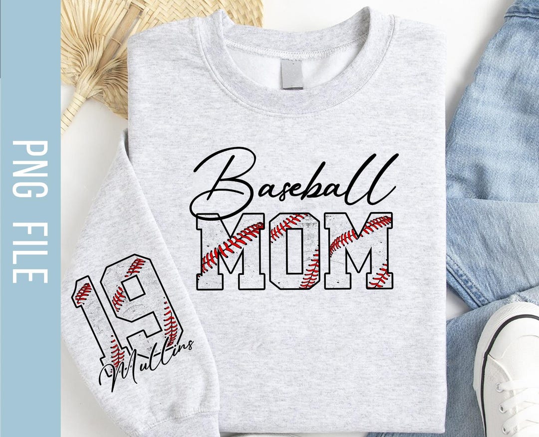 Personalized Baseball Mom With Kid Name on Sleeve Png, Baseball Lover ...
