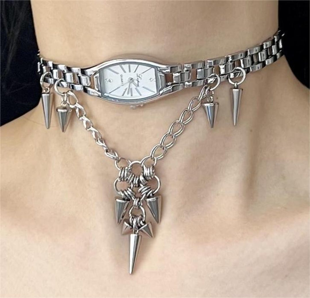 Spiked Watch Choker Necklace: Edgy Punk Gothic Fashion - Etsy