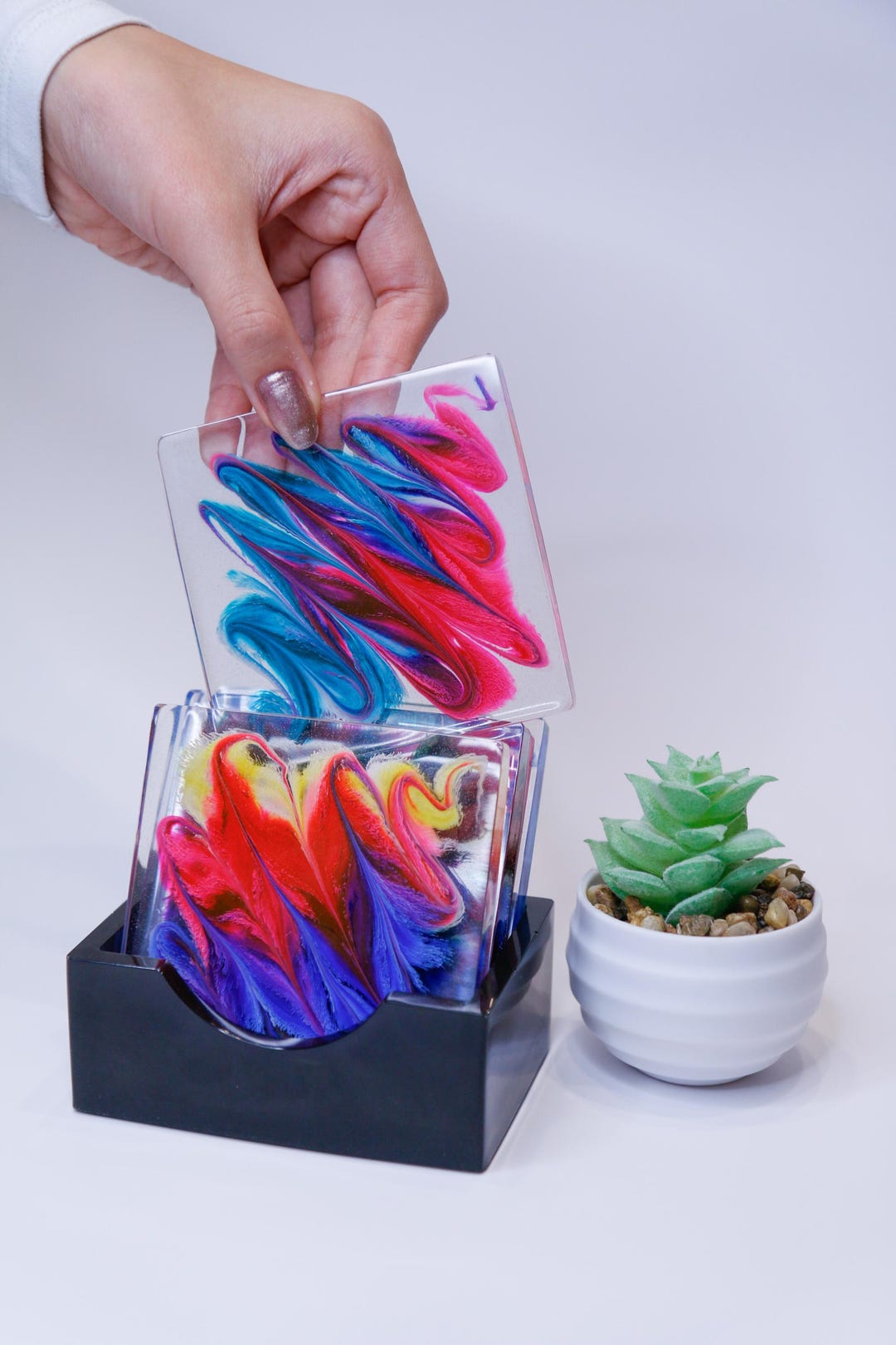 Colorful Epoxy Resin Coaster Set for Table Decor for Stylish House ...
