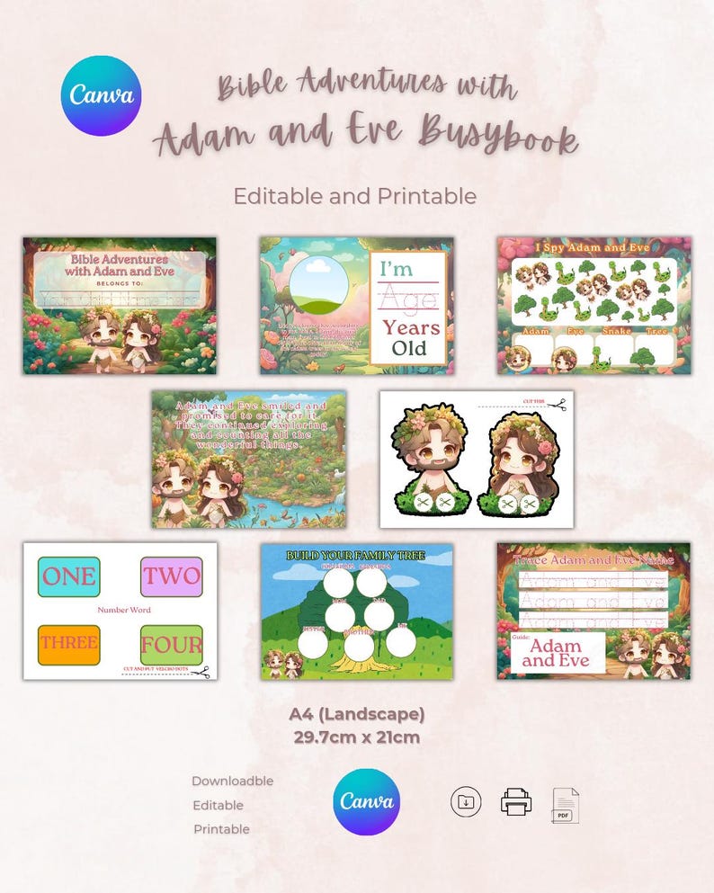 Bible Adventures With Adam and Eve Busybook Children's Activity Book - Etsy