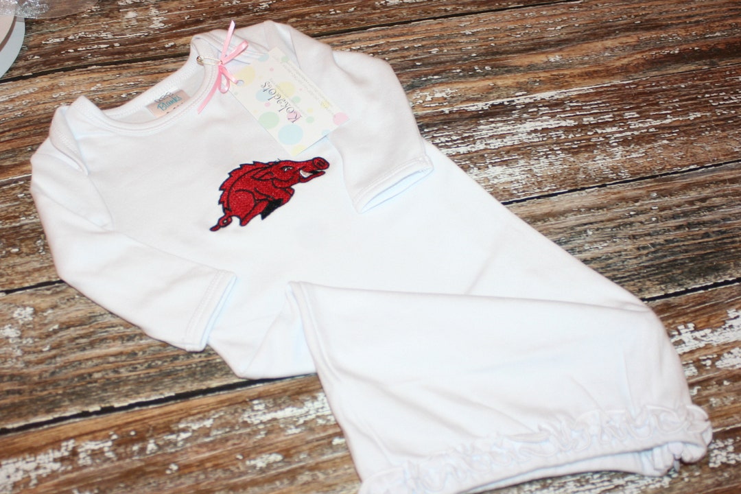 Monogrammed Baby Gown, Razorback Baby Gown, Girl Baby Gown, Girl Baby ...