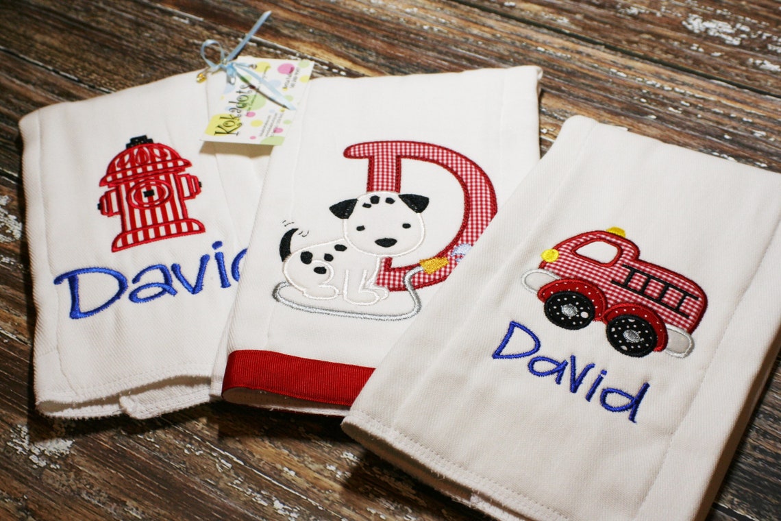 Fire Truck Burp Cloth, Fire Hydrant Burp Cloth, Appliqued Burp Cloth ...