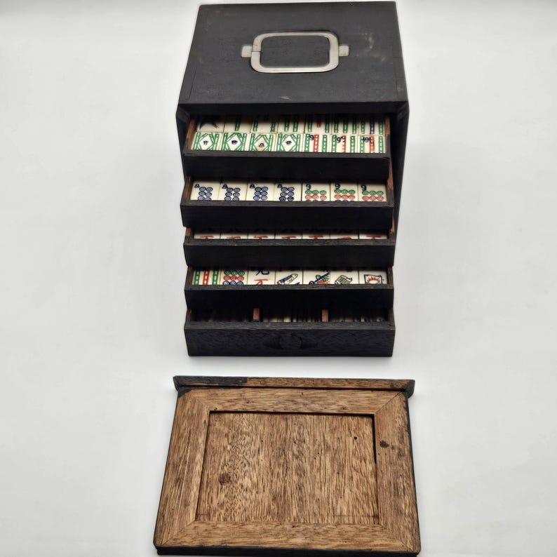 Antique 1920s Wooden Mah Jong Set Painted Sparrow Wood Box W/ Complete ...