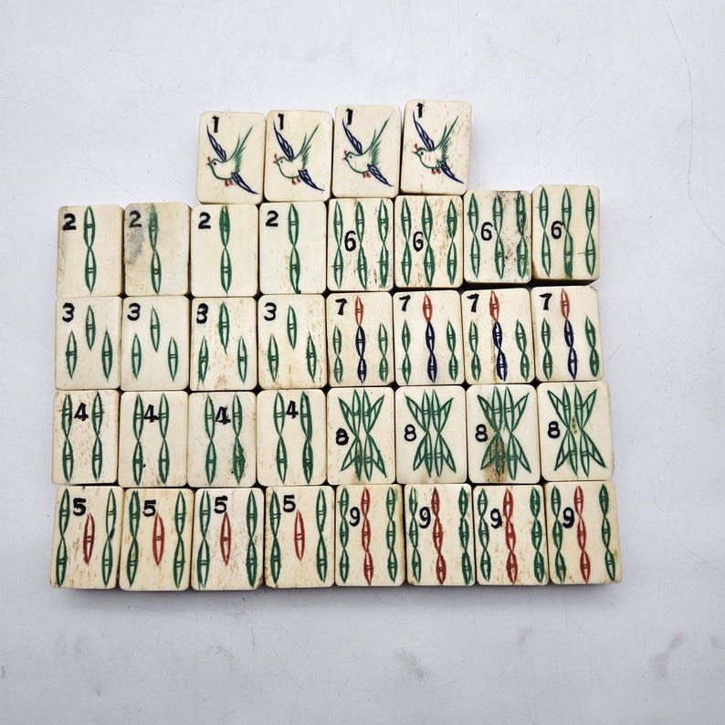 Wooden Mah Jong Set From the 1920s Complete Bone & Bamboo Tiles, 2 Wind ...