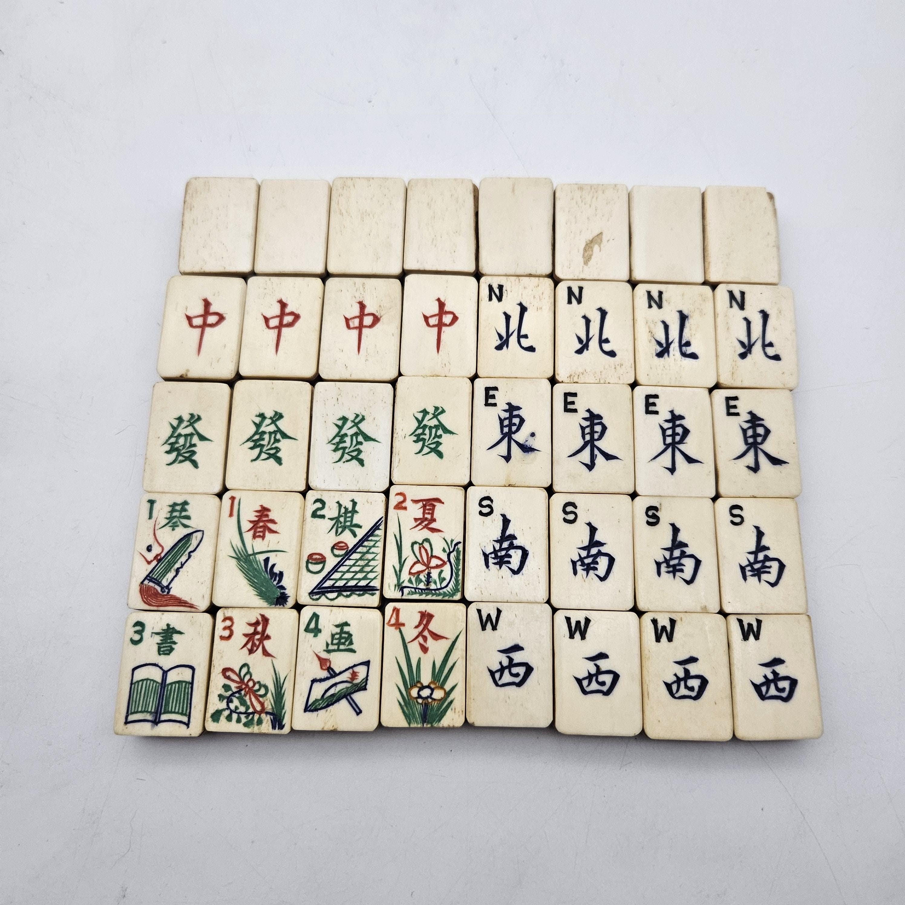 Wooden Mah Jong Set From the 1920s Nearly Complete Bone & Bamboo Tiles ...