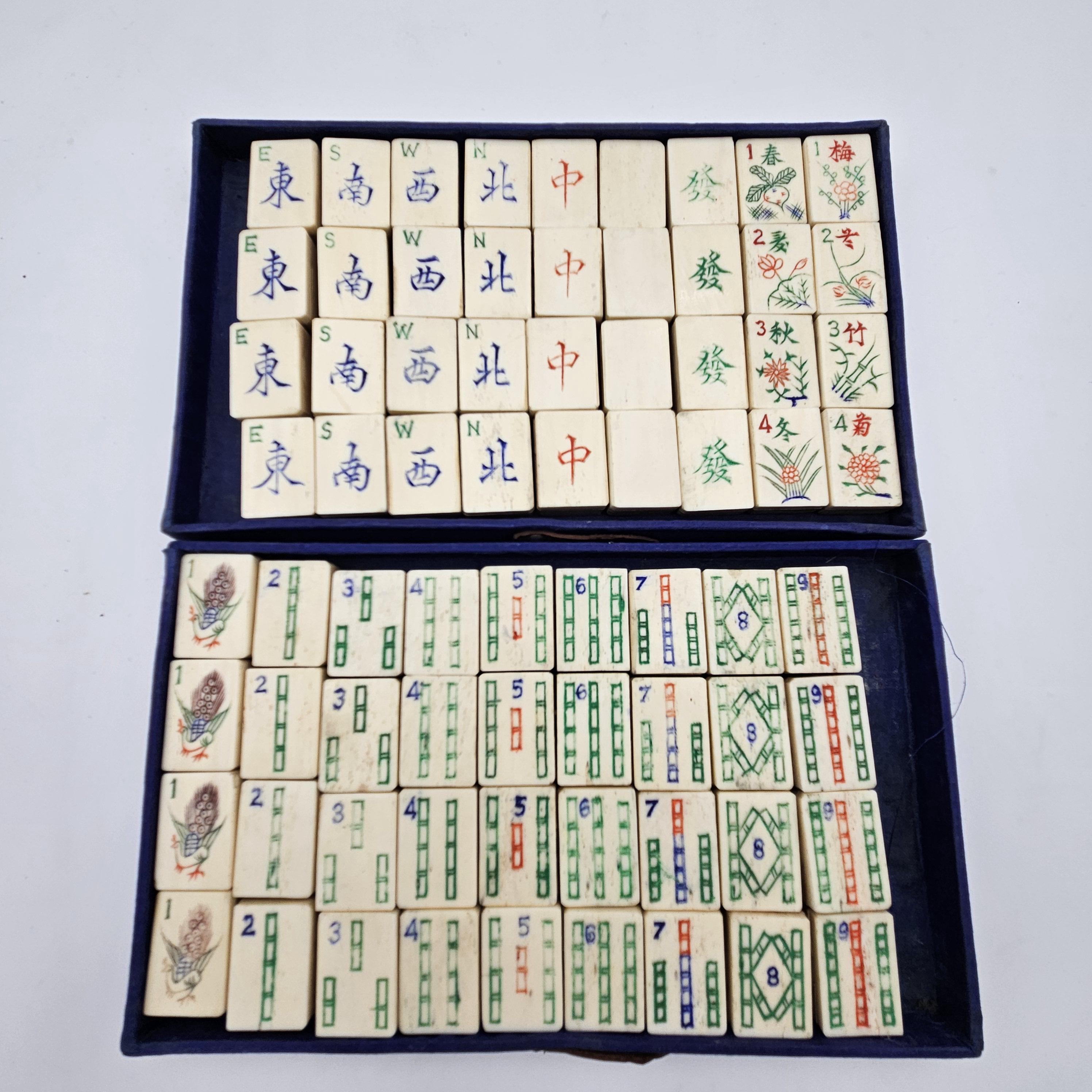 Rare Antique Mah Jong Set From 1920s Leather Box, Bone & Bamboo Tiles ...