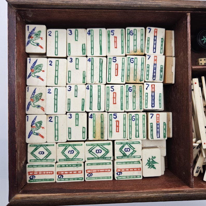 Antique Dovetail Wooden Mah Jong Set From 1920s. Wooden Box Complete ...