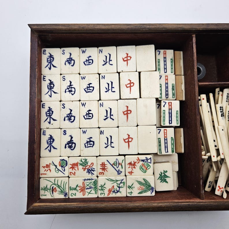 Antique Dovetail Wooden Mah Jong Set From 1920s. Wooden Box Complete ...