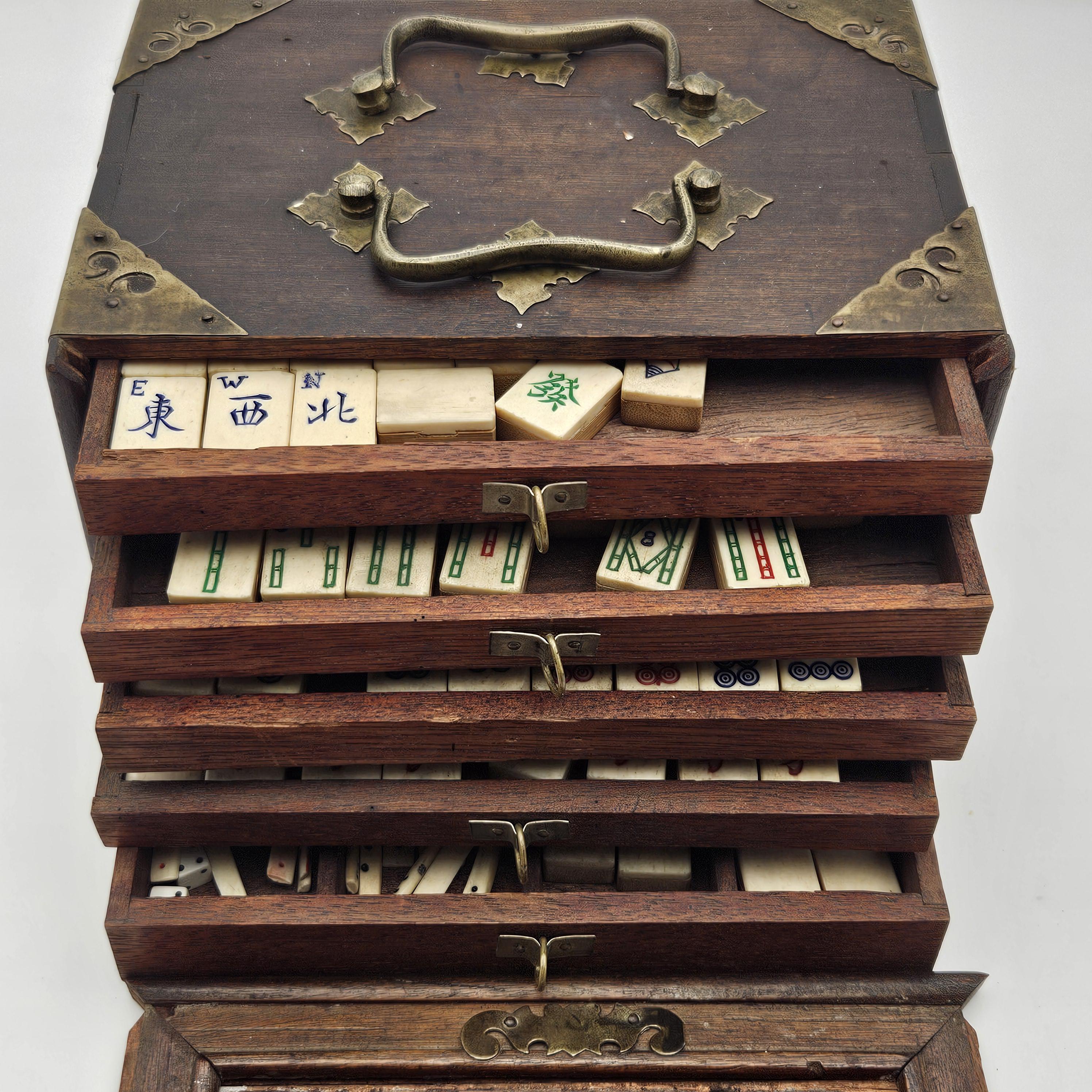 Antique Wooden Mah Jong Set From 1920s With Brass, Wooden Box ...