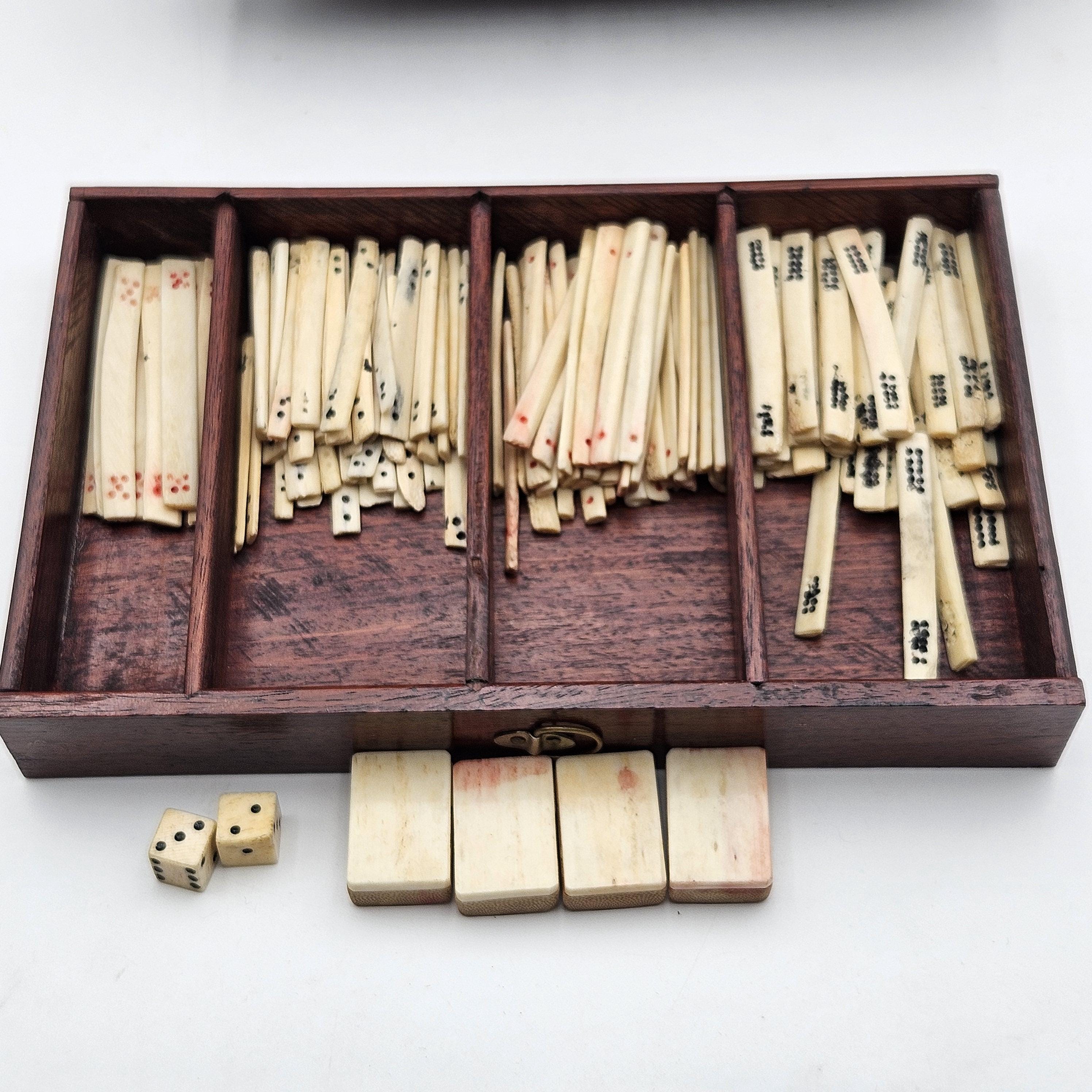 Antique Wooden Mah Jong Set From 1920s W/ Rare Brass Character, Wooden ...