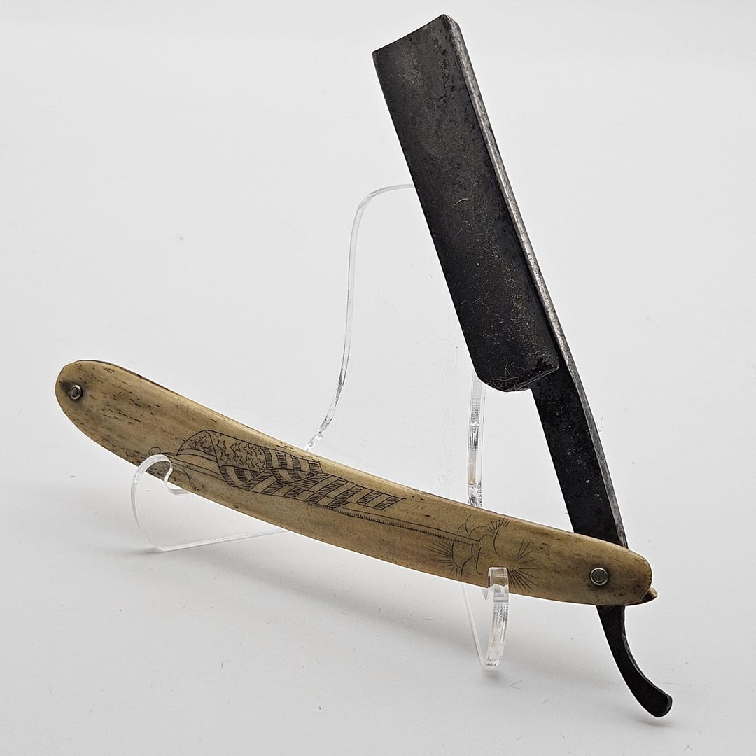 Antique Etched Bone Straight Razor, US American Flag Design j. Wiss - Etsy