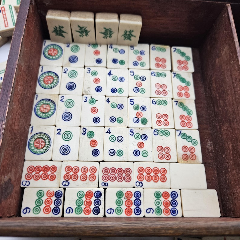 Antique Dovetail Wooden Mah Jong Set From 1920s. Wooden Box Complete ...