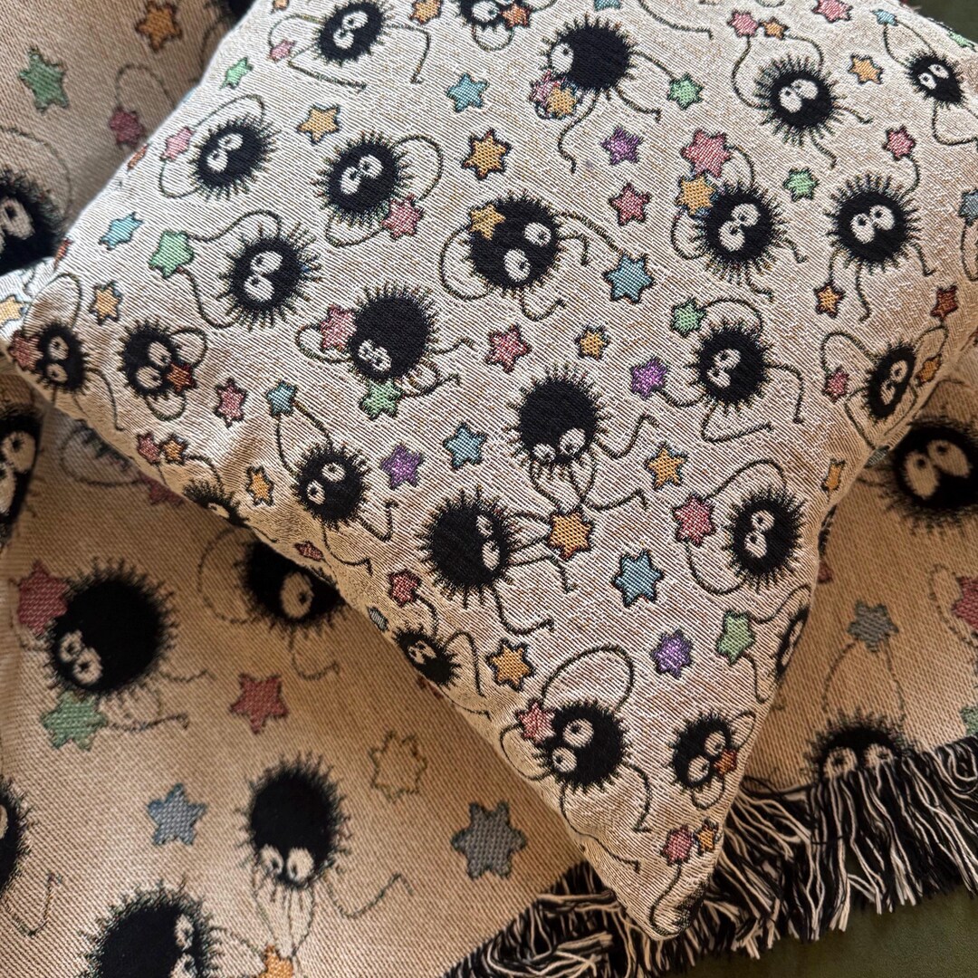 Soot Sprites Woven Pillow Ghibli Cottagecore Throw Pillow for Bed Couch ...