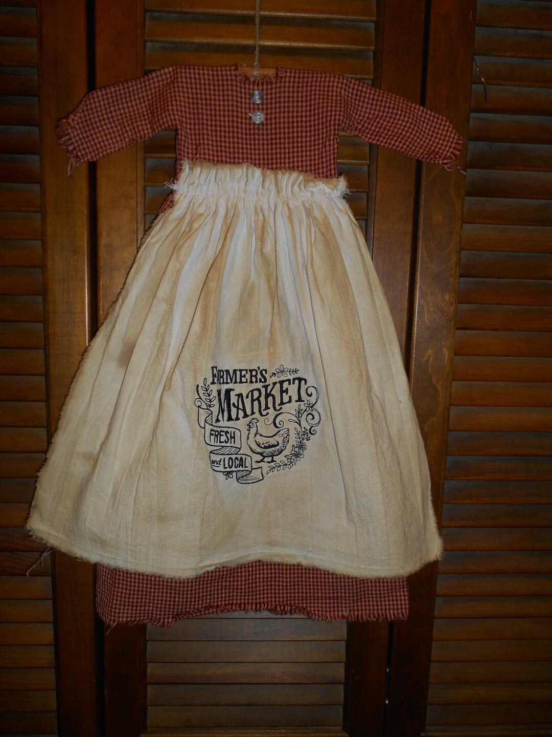 FARMER'S MARKET Primitive Dress With Apron Red Check, Country, Grungy ...