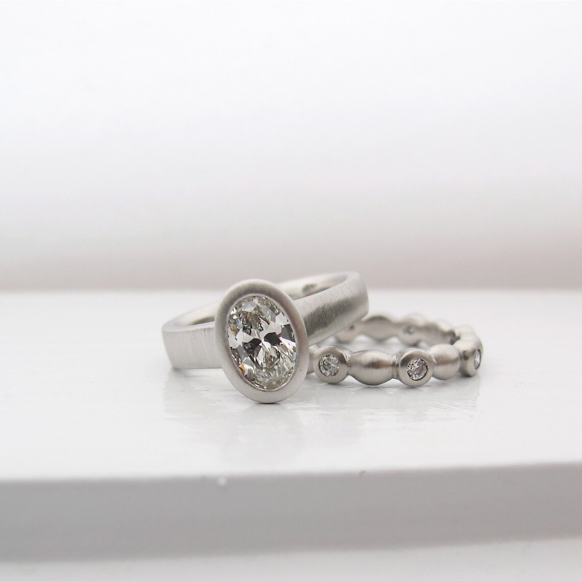 Platinum and Oval Diamond Engagement Ring Bezel Set Diamond - Etsy