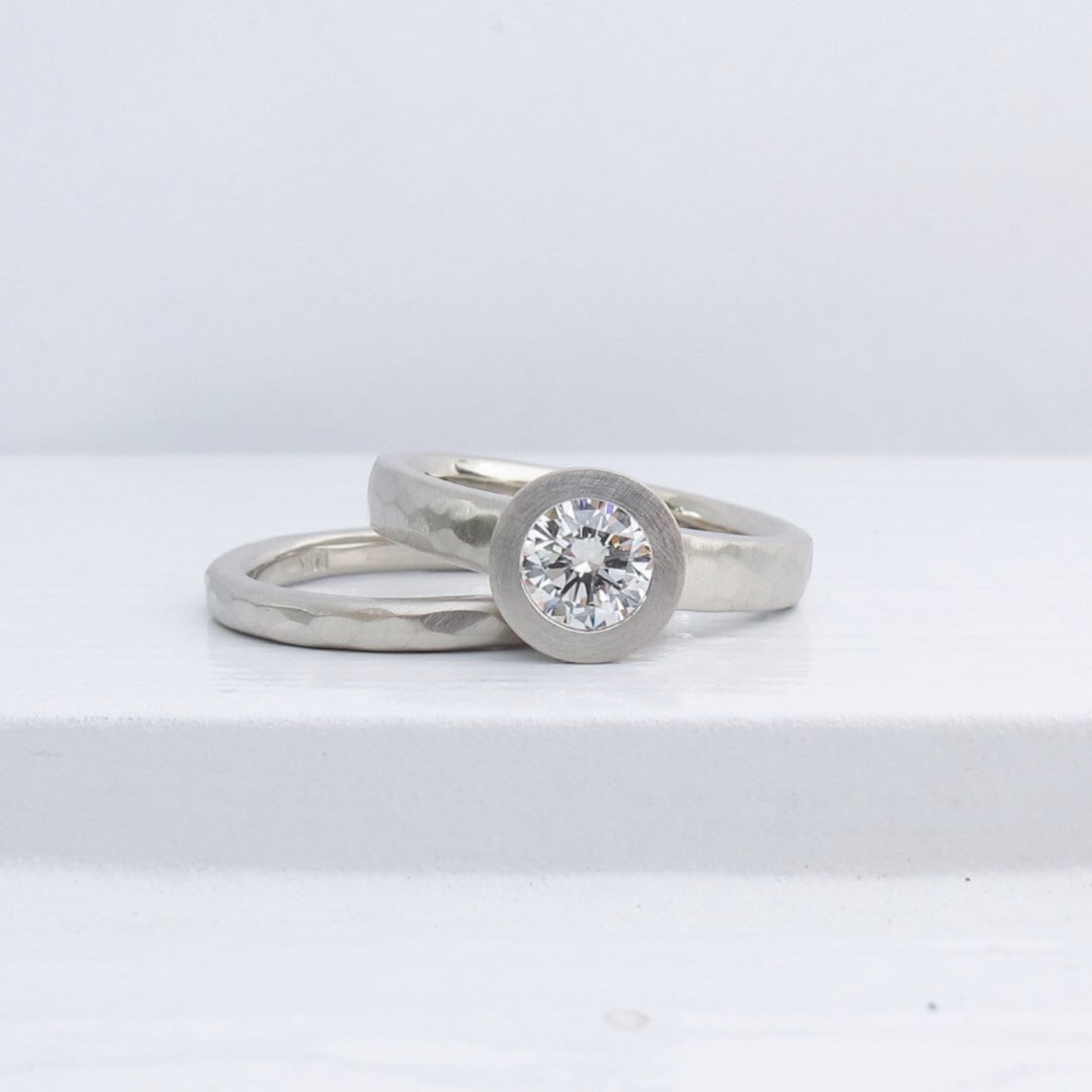Rustic Engagement Ring and Wedding Band, Diamond Ring With Matching ...