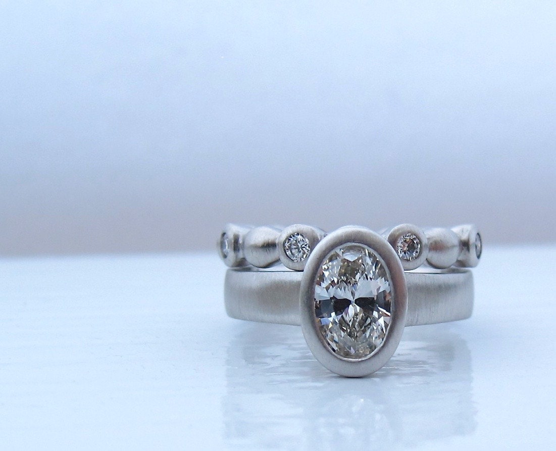 Platinum and Oval Diamond Engagement Ring Bezel Set Diamond - Etsy